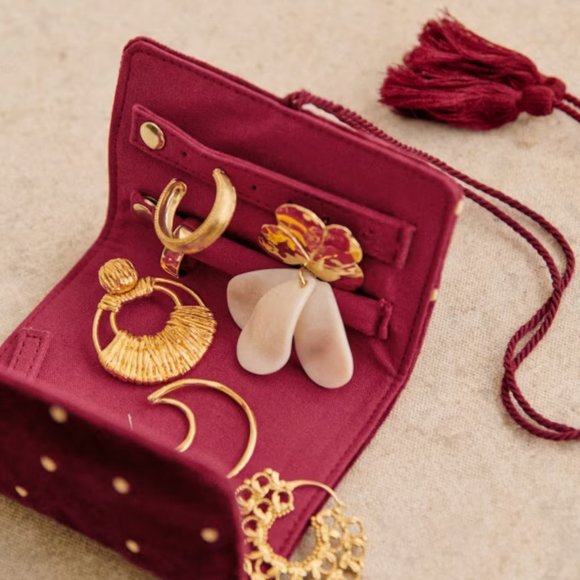 Sezane | Jewelry | Sezane Mini Jewelry Wrap In Burgundy Embroidered ...